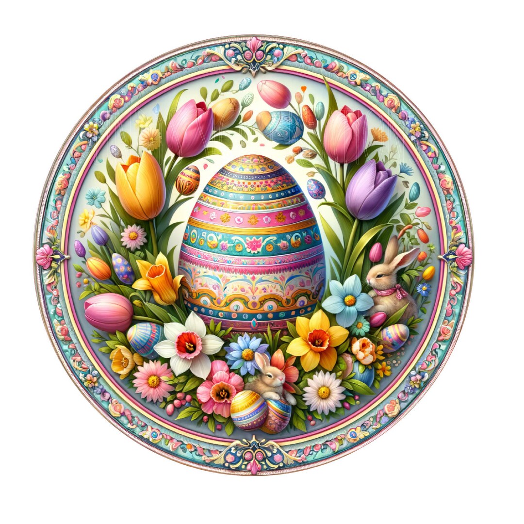 Easter Egg With Flowers Wreath Sign, Metal Wreath Sign, Spring Wreath ...