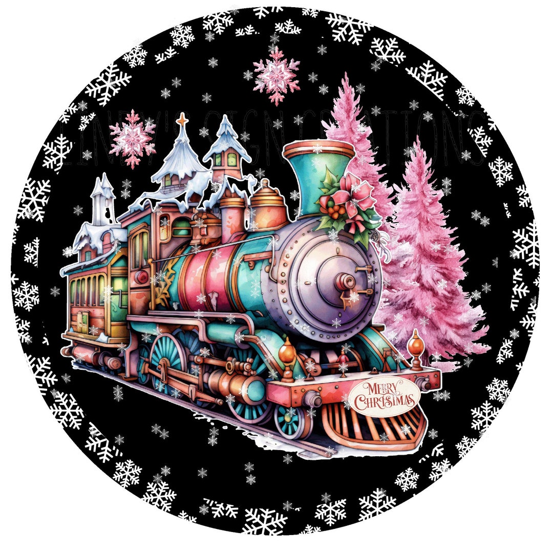 Christmas Train Wreath Sign, Metal Wreath Sign, Door Decor, Round ...