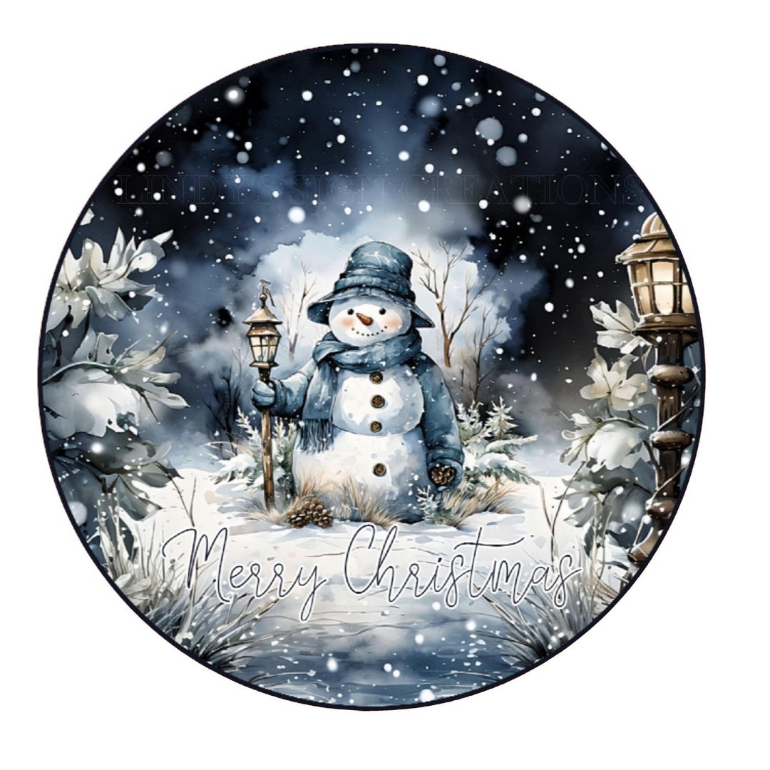 Merry Christmas Snowman Wreath Sign, Metal Wreath Sign, Round Wreath ...