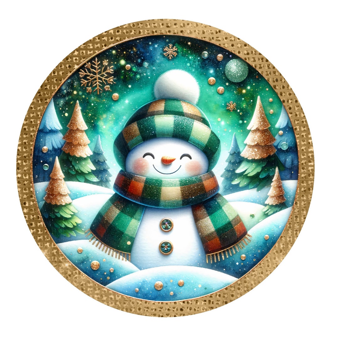 Cute Smiling Snowman Winter Wreath Sign, Metal Wreath Sign, Round ...