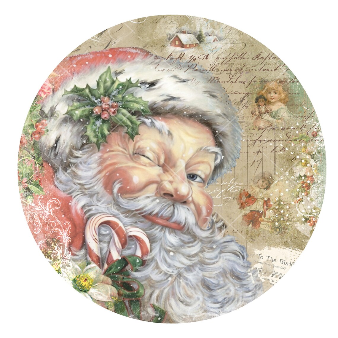 Shabby Chic Vintage Style Red Winking Santa Wreath Sign Signs - Etsy