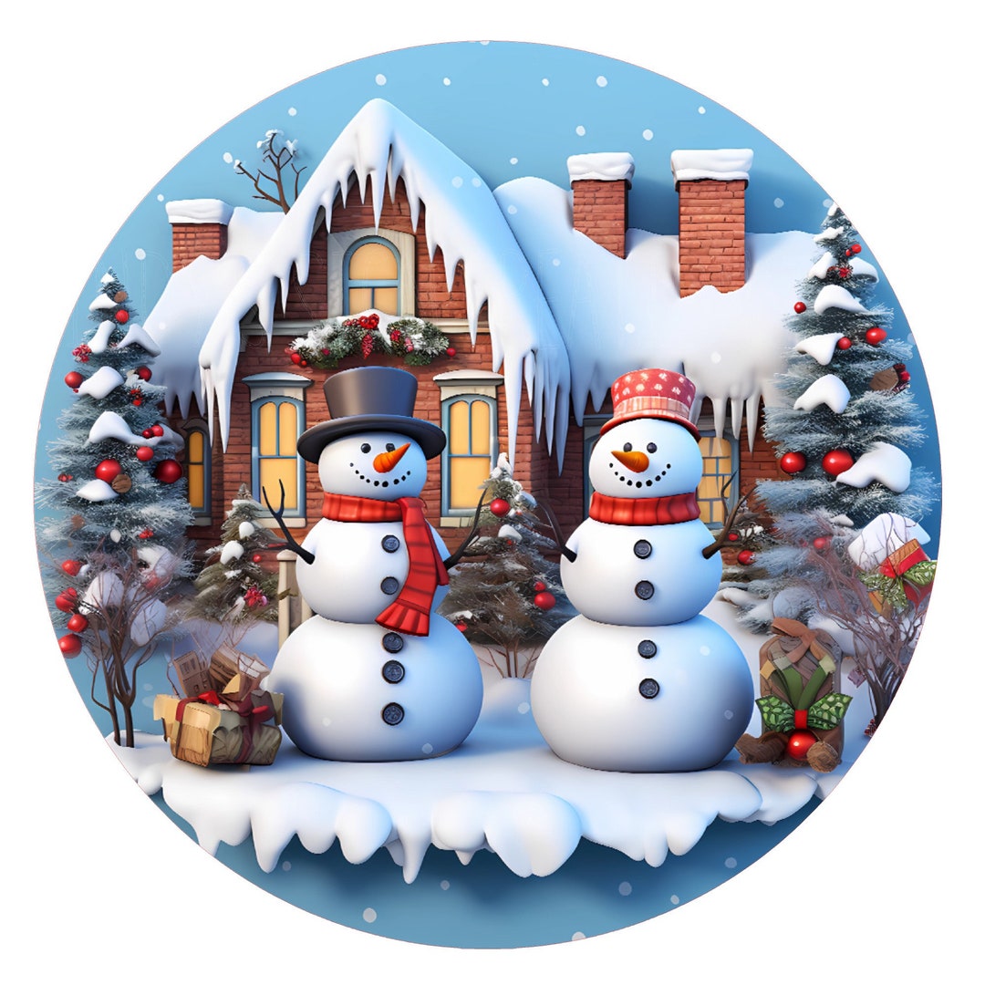 Snowman Couple Wreath Sign, Metal Wreath Sign, Round Wreath Sign ...