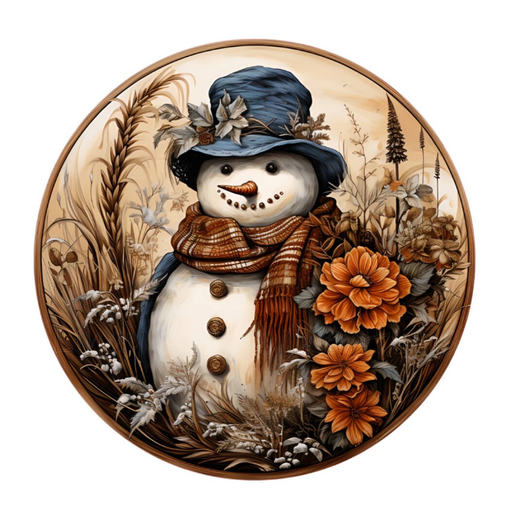 Round Snowman Wreath Sign, Metal Wreath Sign, Signs for Wreaths, Round ...
