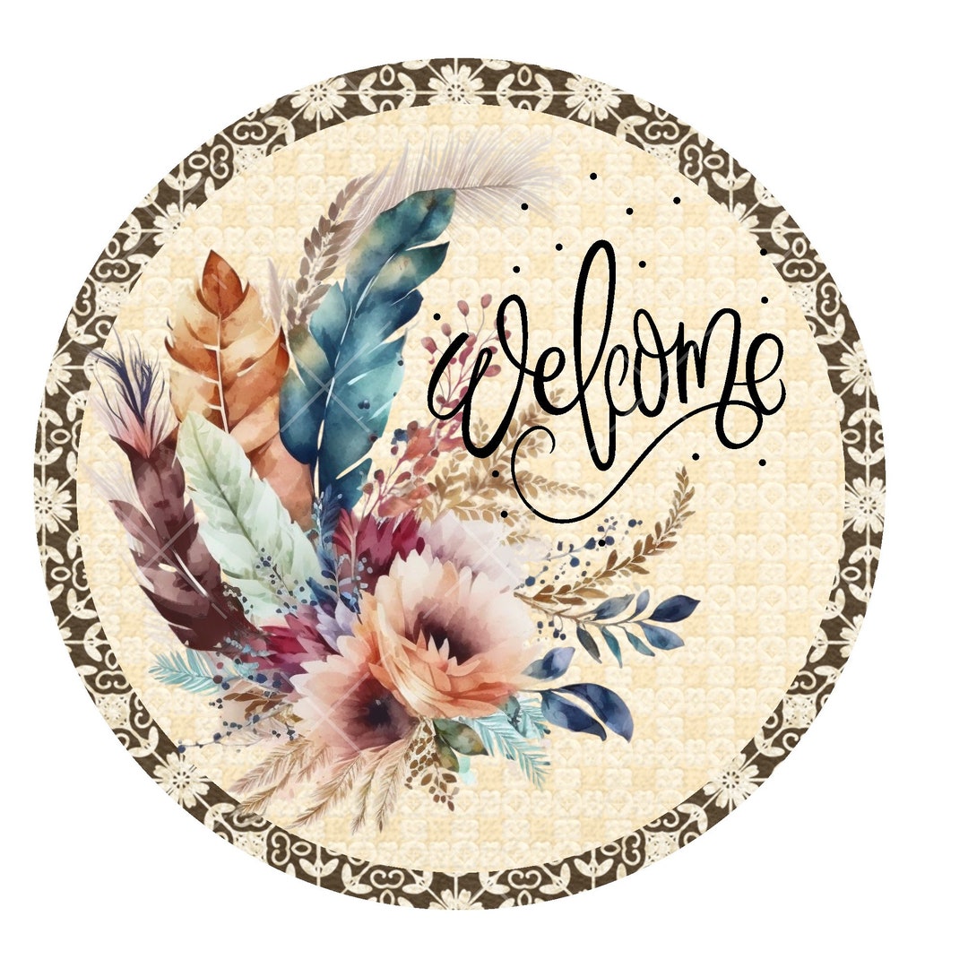 Boho Welcome Wreath Sign, Metal Wreath Sign, Door Decor, Signs for ...