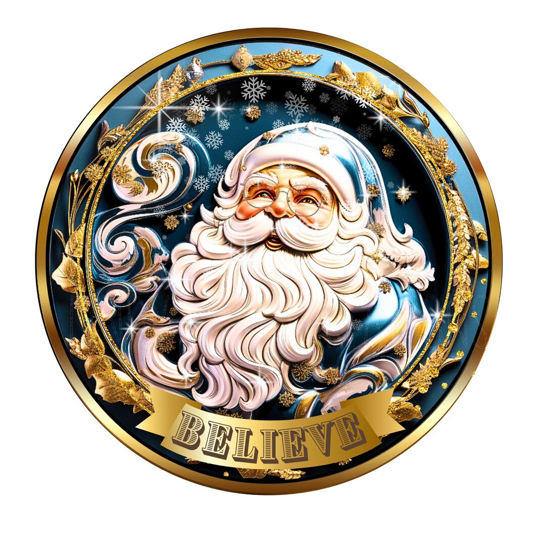 Blue Believe Santa Wreath Sign, Metal Wreath Sign, Round Wreath Sign ...