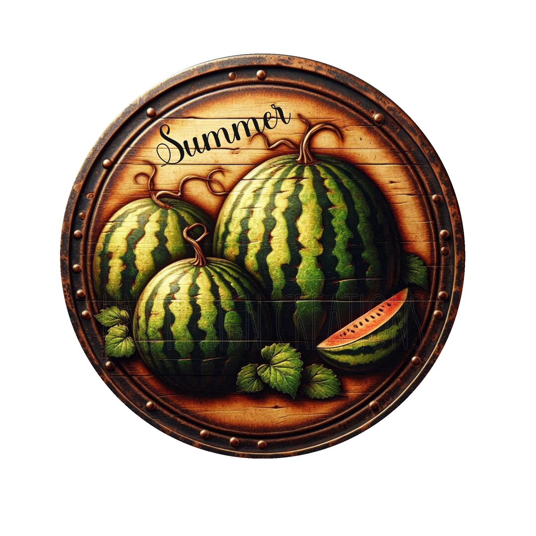Rustic Summer Watermelons Wreath Sign, Metal Wreath Sign, Round Wreath ...