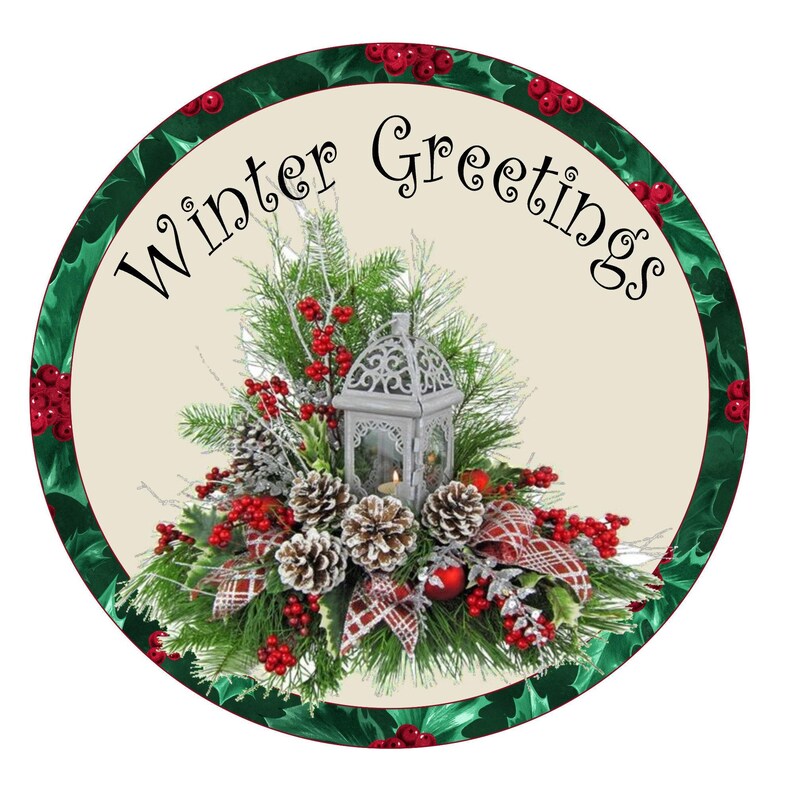 Winter Greetings Wreath Sign, Metal Wreath Sign, Round Wreath Sign ...
