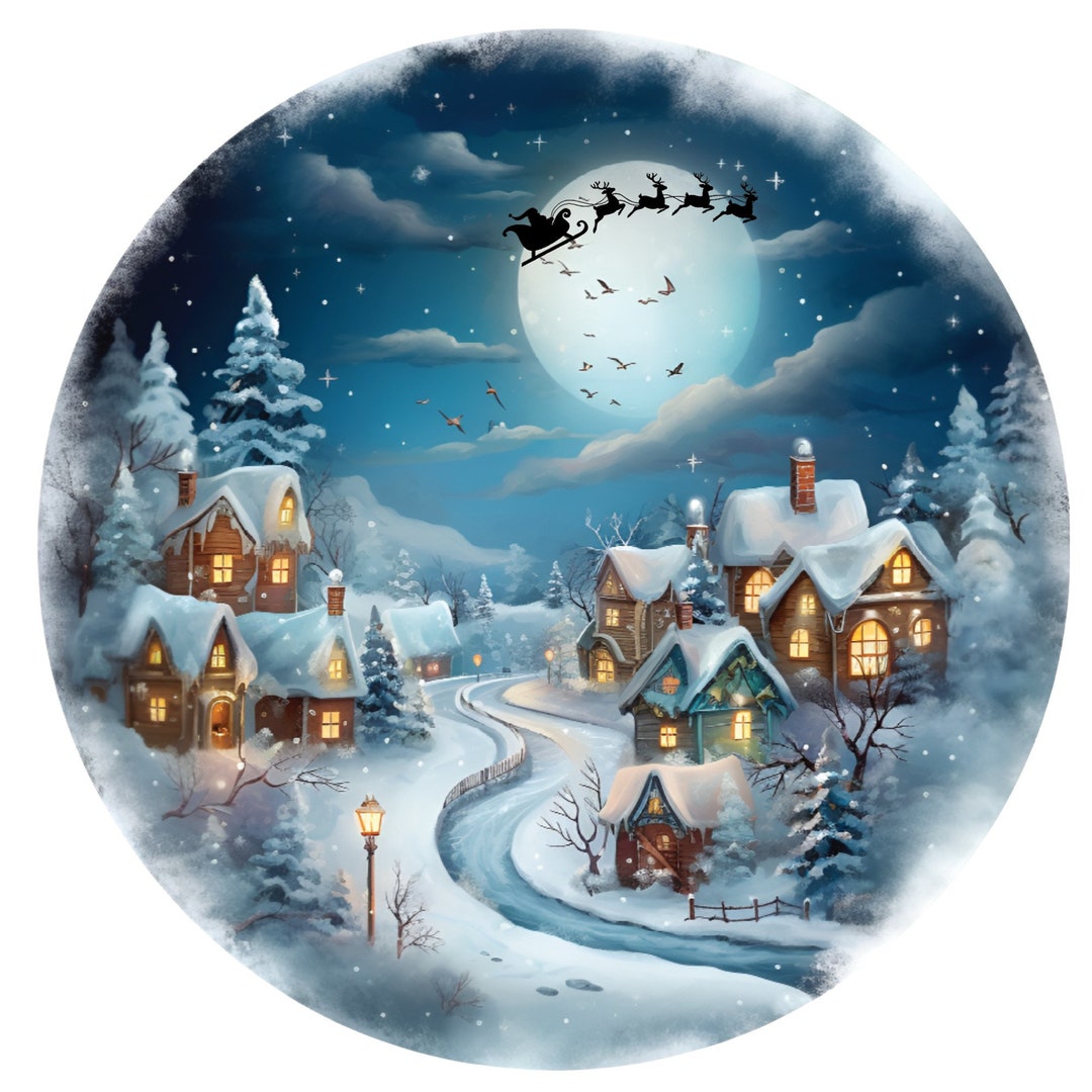 Winter Village Wreath Sign, Metal Wreath Sign, Round Wreath Sign ...