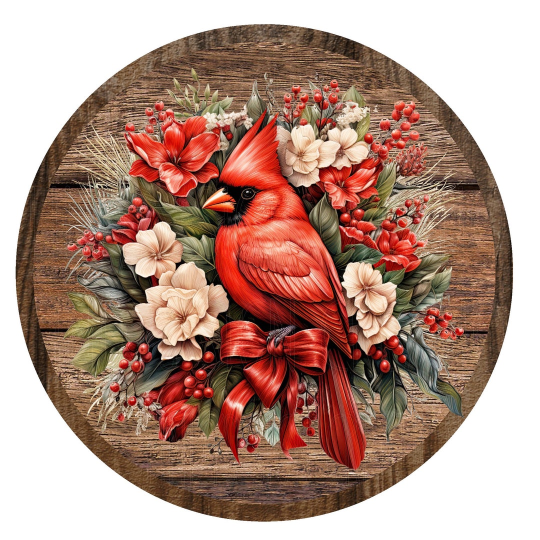 Cardinal Christmas Wreath Sign, Metal Wreath Sign, Round Wreath Sign ...