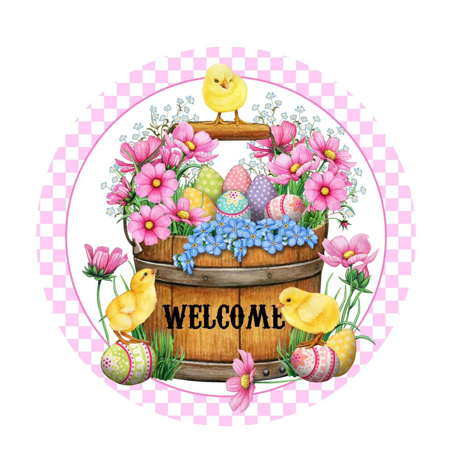 Easter Chicks Welcome Wreath Sign, Metal Wreath Sign, Sign for Wreaths ...