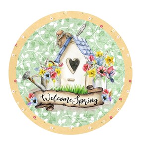Welcome Spring Wreath Sign, Metal Wreath Sign, Signs for Wreaths, Round ...