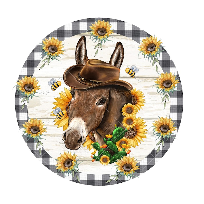 Donkey With Sunflowers Wreath Sign, Metal Wreath Sign, Signs for ...