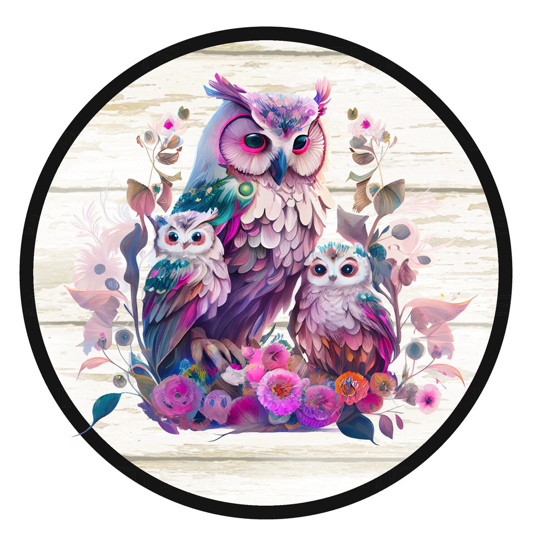Colorful Owls Wreath Sign, Metal Wreath Sign, Signs for Wreaths, Round ...