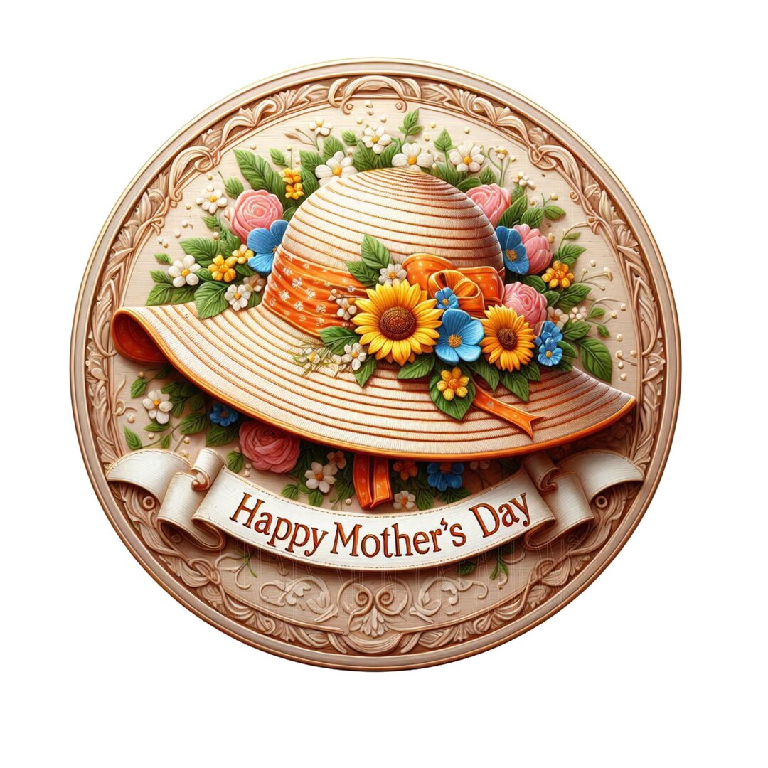 Straw Hat With Florals Happy Mother's Day Wreath Sign, Metal Wreath ...