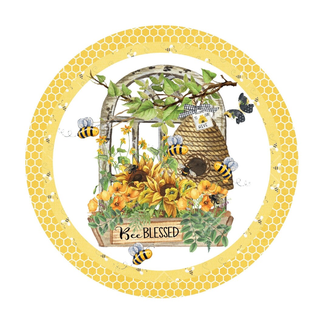 Bee Blessed Wreath Sign, Metal Wreath Sign, Signs for Wreaths, Round ...