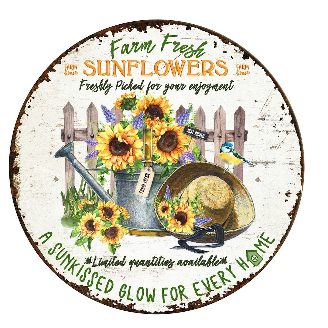 Sunflowers Wreath Sign, Metal Wreath Sign, Signs for Wreaths, Round ...