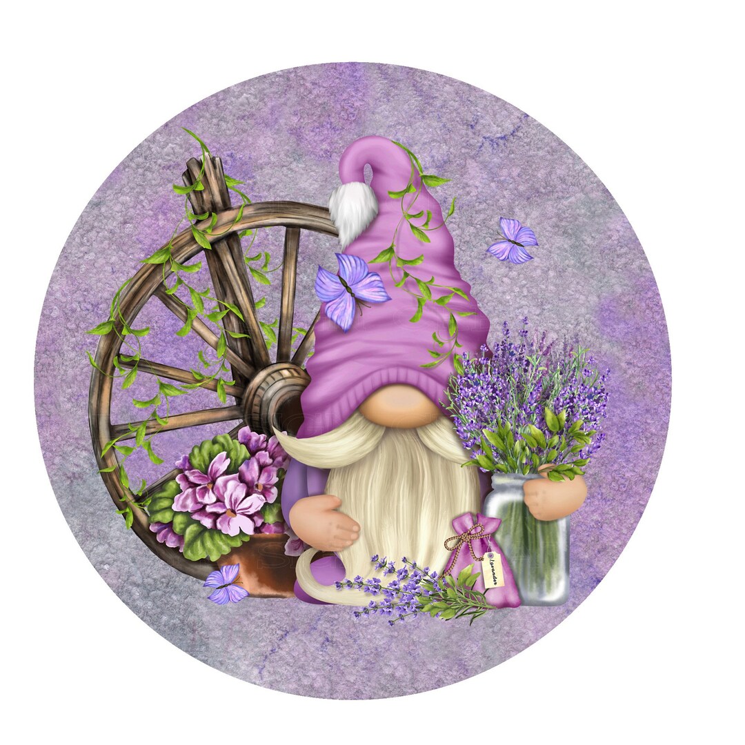 Gnome Lavender Wreath Sign, Metal Wreath Sign, Signs for Wreaths, Round ...