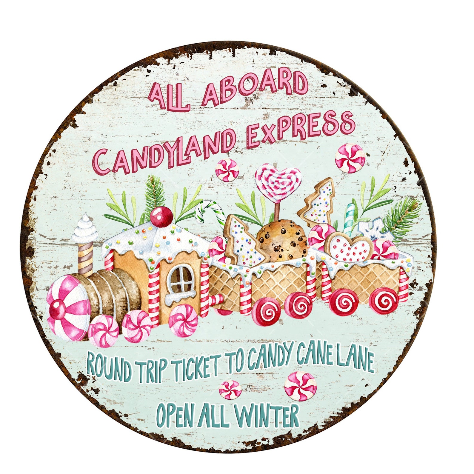 Candyland Express Wreath Sign Metal Wreath Sign Signs for - Etsy