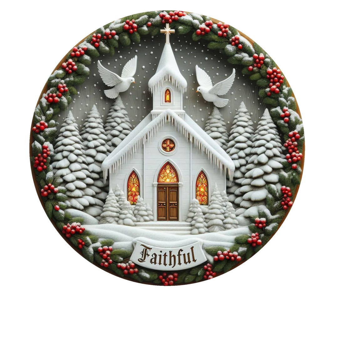 White Church Faithful Wreath Sign, Holiday Wreath Sign, Christmas ...