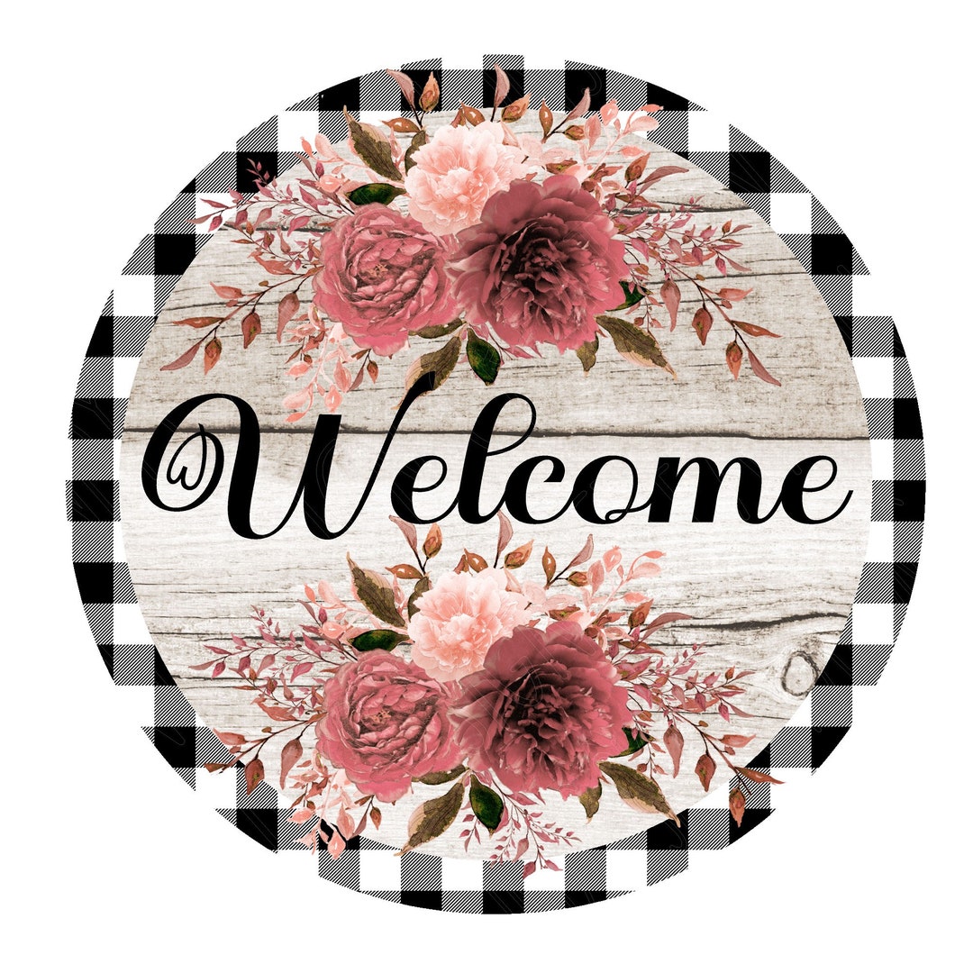 Welcome Wreath Sign, Round Wreath Sign, Floral Welcome Sign, Metal ...