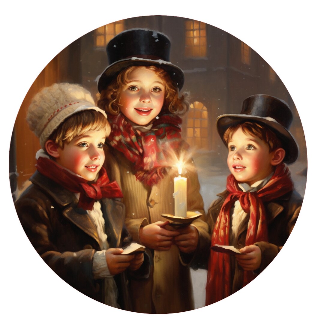 Children Carolers Christmas Wreath Sign, Metal Wreath Sign, Round ...
