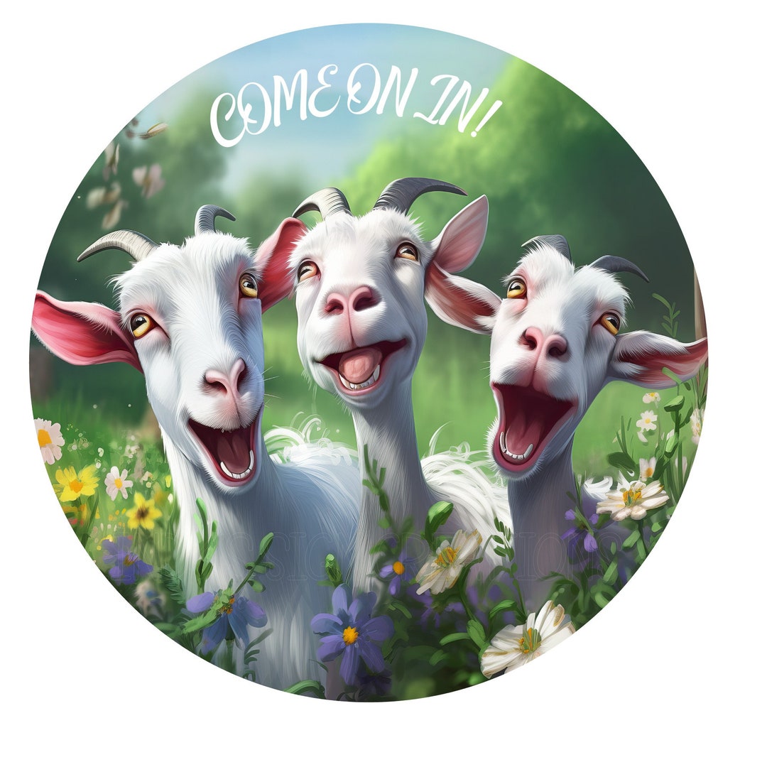 Happy Goats Wreath Sign, Metal Wreath Sign, Round Wreath Sign, Door ...
