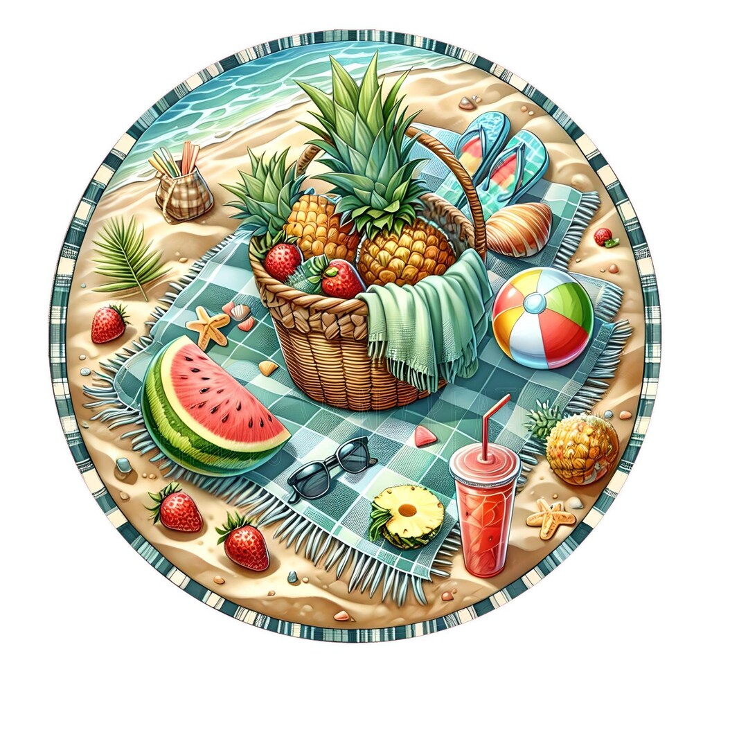 Round Summer Picnic Wreath Sign, Metal Wreath Sign, Door Decor, Lindys ...