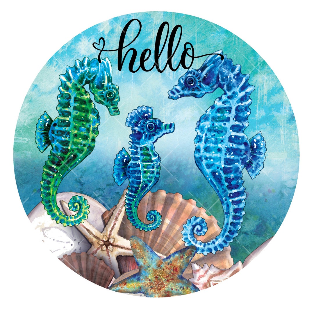 Hello Seahorse Wreath Sign, Metal Wreath Sign, Signs for Wreaths, Home ...
