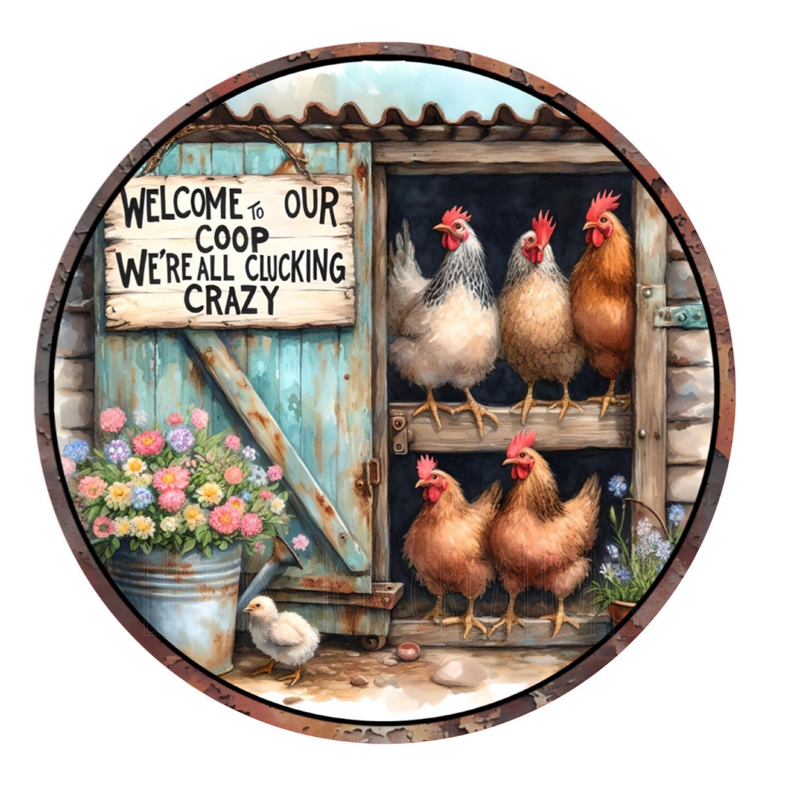 Welcome Chicken Coop Wreath Sign, Metal Wreath Sign, Round Wreath Sign ...