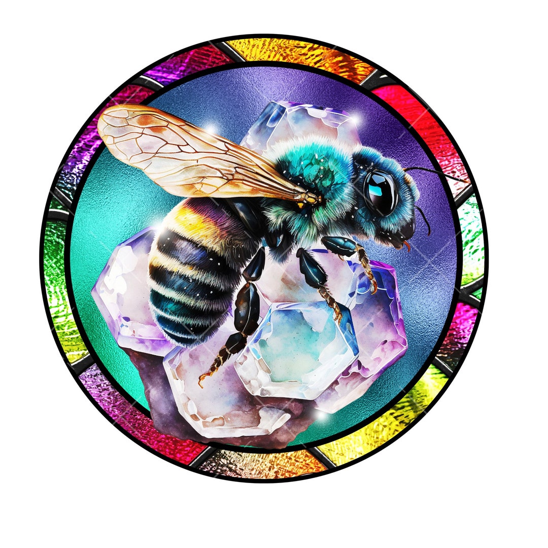 Faux Stained Glass Bee Wreath Sign, Metal Wreath Sign, Signs for ...