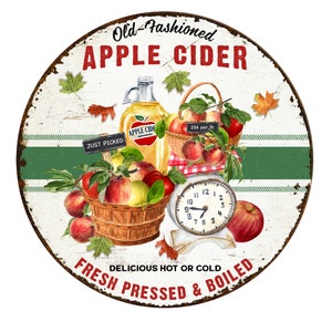 Round Fall Wreath Sign, Apple Cider Sign, Metal Wreath Sign, Door Decor ...