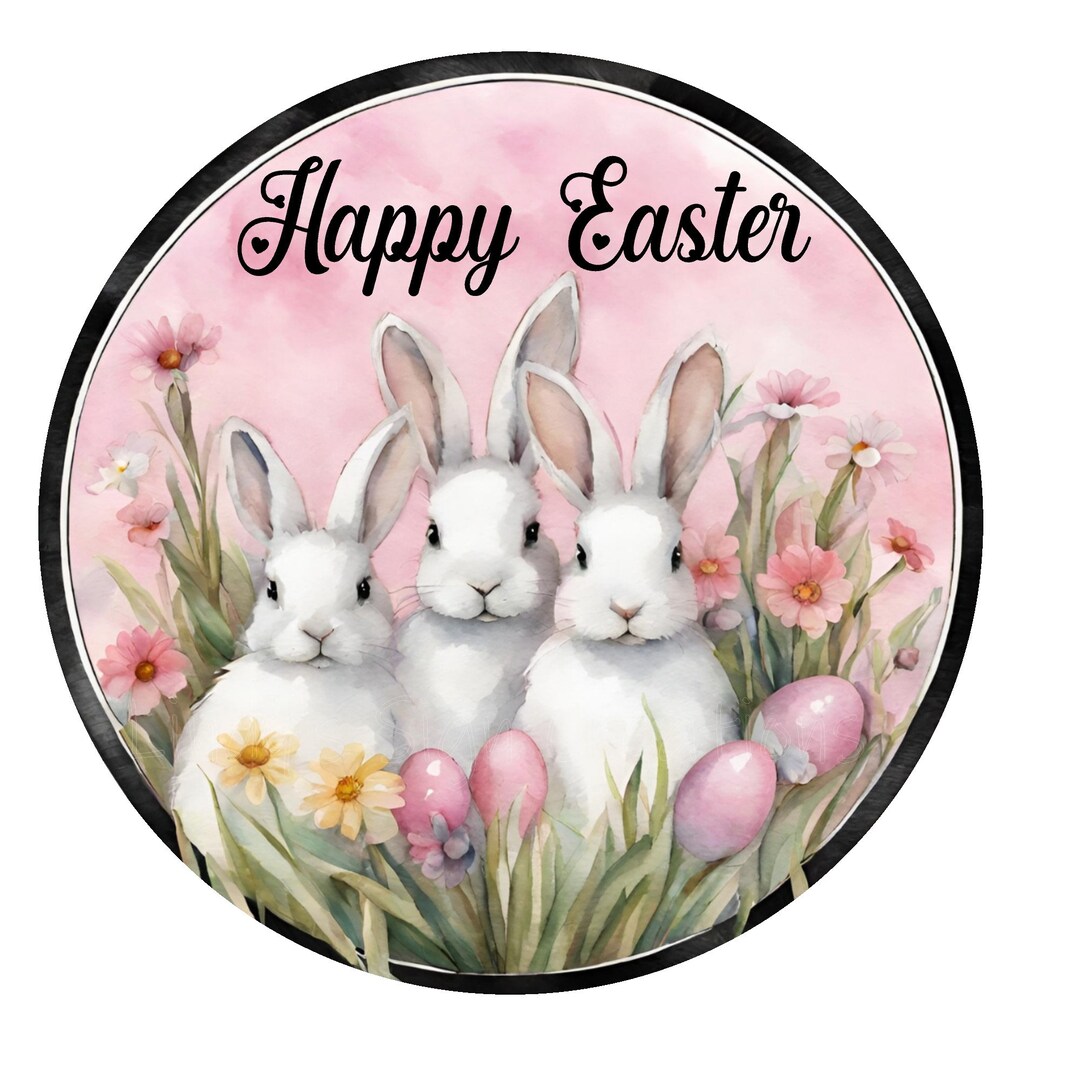 Happy Easter Wreath Sign, Metal Wreath Sign, Round Wreath Sign, Door ...
