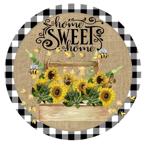 Round Home Sweet Home Sunflower Wreath Sign Wreath - Etsy