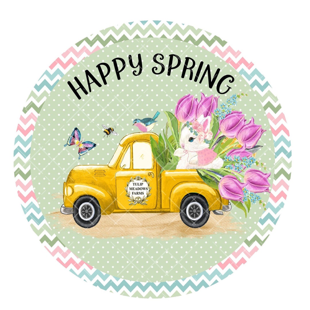 Happy Spring Wreath Sign, Metal Wreath Sign, Round Wreath Sign, Signs ...