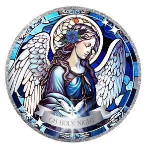 Faux Stained Glass Oh Holy Night Angel Wreath Sign, Metal Wreath Sign ...