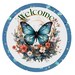 Blue Butterfly Welcome Wreath Sign, Metal Wreath Sign, Round Wreath ...