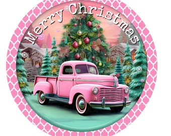 Pink Christmas Round Metal Wreath Sign Pink Christmas Tree in - Etsy
