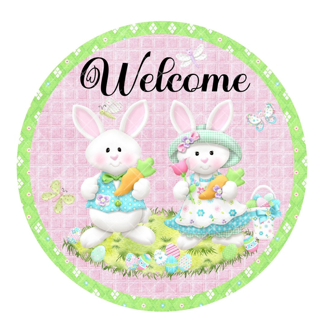 Welcome Bunny Wreath Sign, Easter Wreath Sign, Metal Wreath Sign, Signs ...