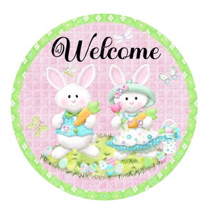 Welcome Bunny Wreath Sign, Easter Wreath Sign, Metal Wreath Sign, Signs ...