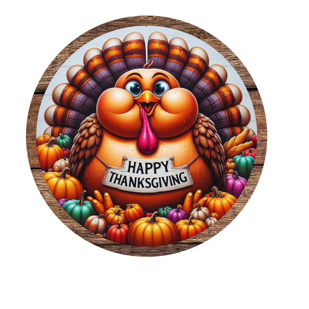 Fat Turkey Happy Thanksgiving Wreath Sign, Metal Wreath Sign, Funny ...