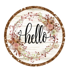 Hello Floral Wreath Sign, Metal Wreath Sign, Signs for Wreaths, Round ...