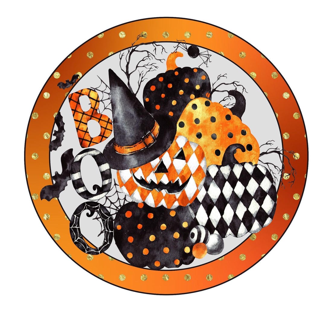 Boo Wreath Sign, Halloween Wreath Sign, Round Wreath Sign, Metal Sign ...