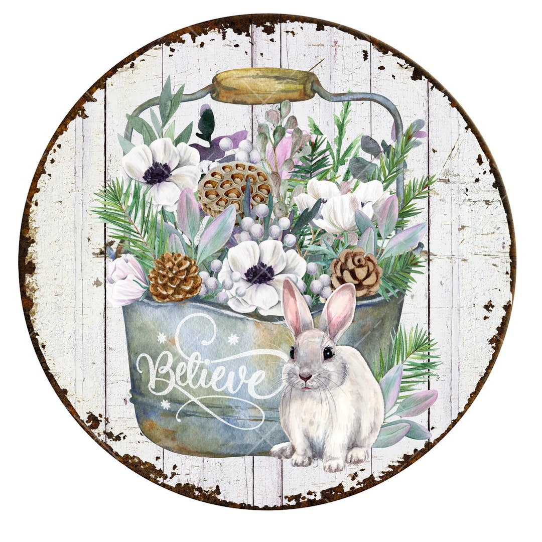 Believe Bunny Easter Wreath Sign, Metal Wreath Sign, Door Decor, Home ...