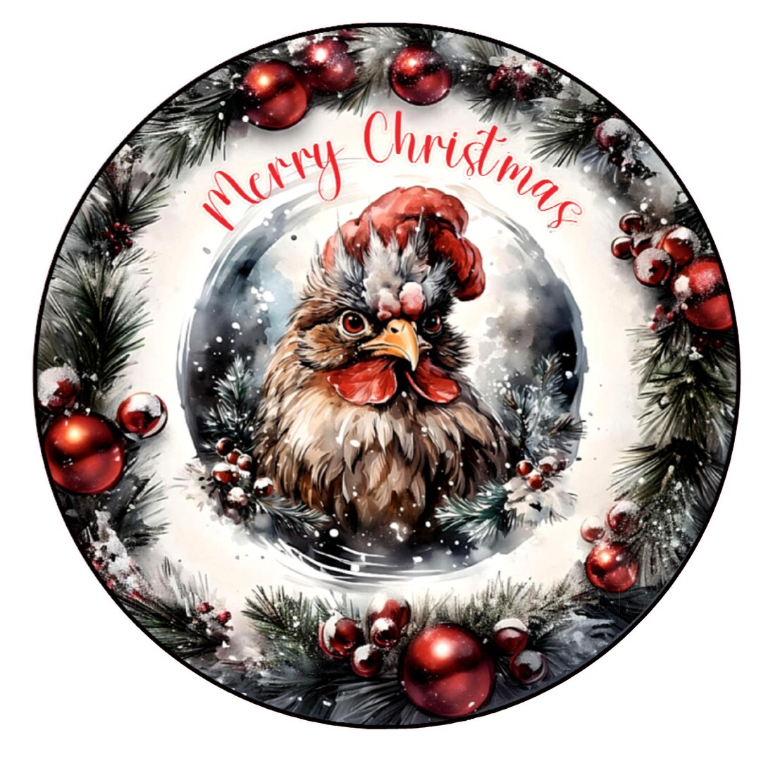 Merry Christmas Chicken With Santa Hat Wreath Sign, Metal Wreath Sign ...