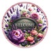 Welcome Purple and Pink Floral Wreath Sign, Metal Wreath Sign, Round ...