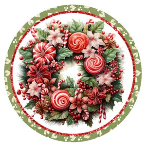 Peppermint Christmas Wreath Sign, Metal Wreath Sign, Round Wreath Sign ...