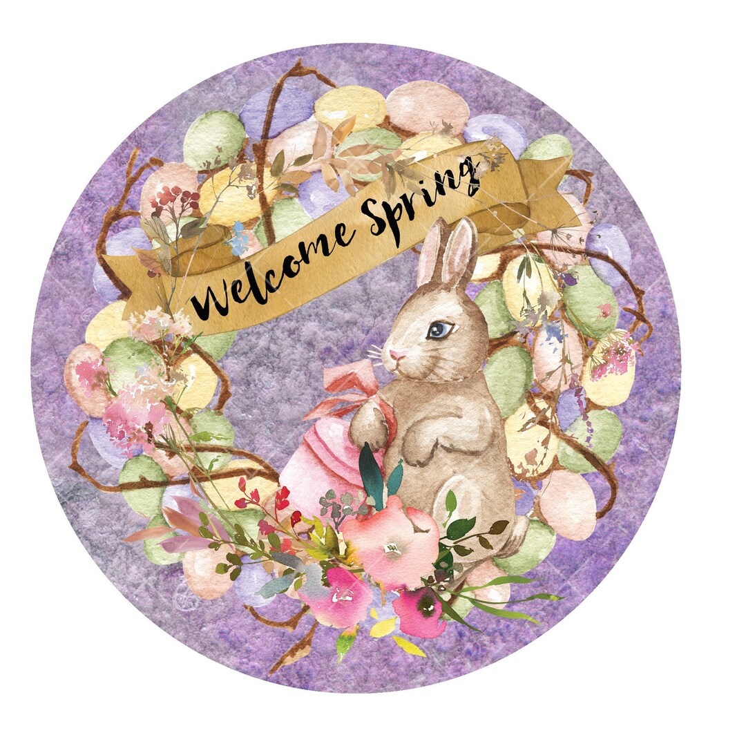 Welcome Spring Bunny Wreath Sign, Metal Wreath Sign, Signs for Wreaths ...