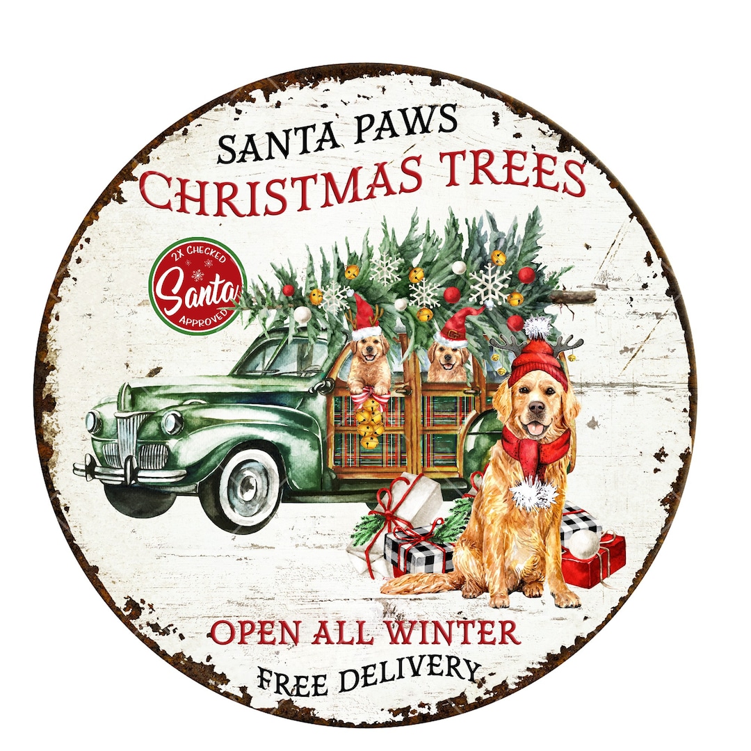 Santa Paws Christmas Wreath Sign, Metal Wreath Sign, Signs for Wreaths ...