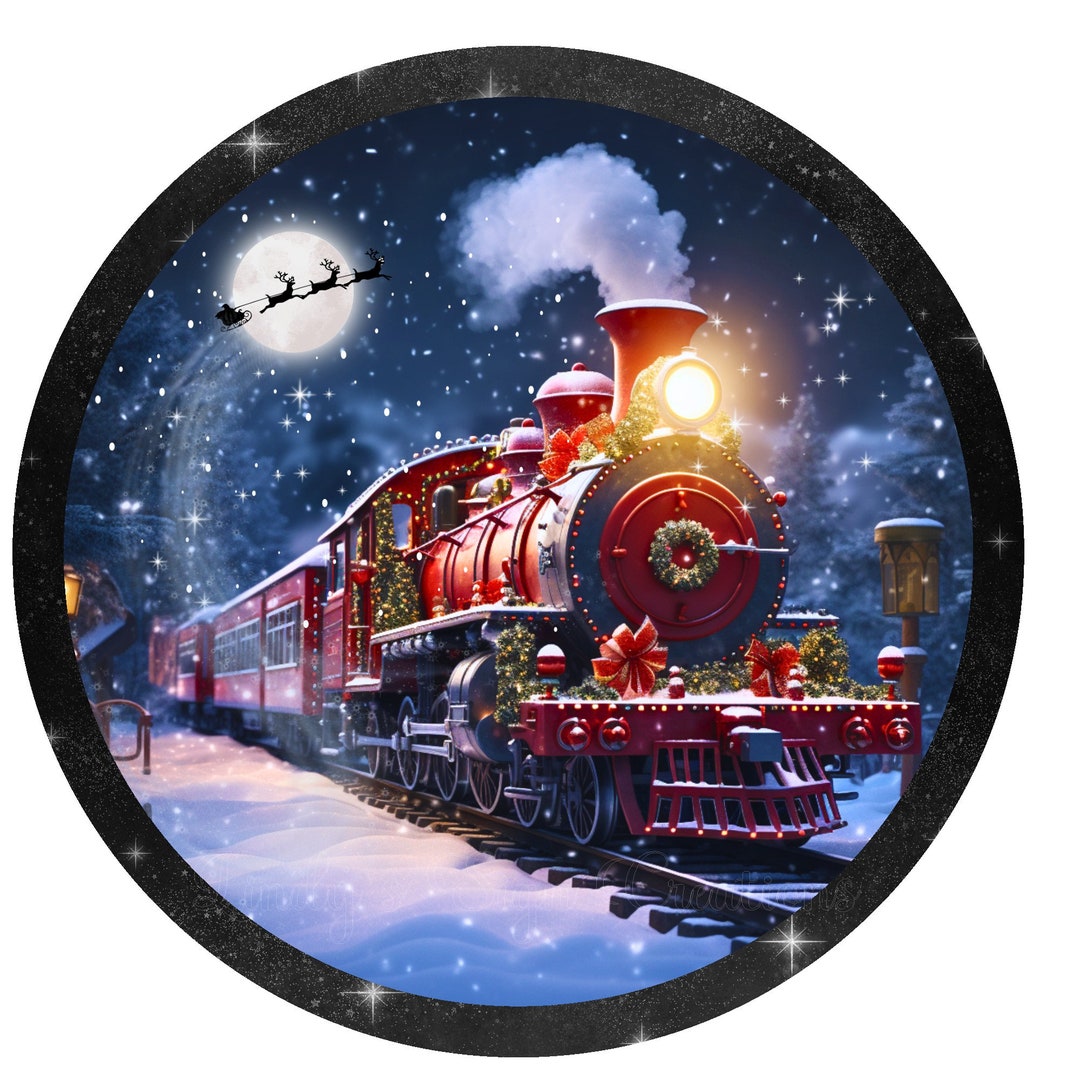 Christmas Train Wreath Sign, Metal Wreath Sign, Round Wreath Sign ...