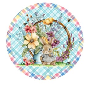 Bunny With Wagon Wheel Wreath Sign, Metal Wreath Sign, Signs for ...